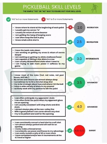 Open play pickleball - Pickleball Levels-Information