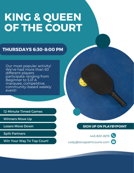 Adult pickleball - Adult Coed King & Queen of the Court - Pickleball